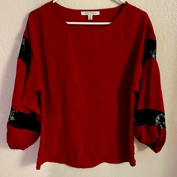 Single | Tops | Single Thread Xs 34 Sleeve Red And Black Lace Dress Top ...